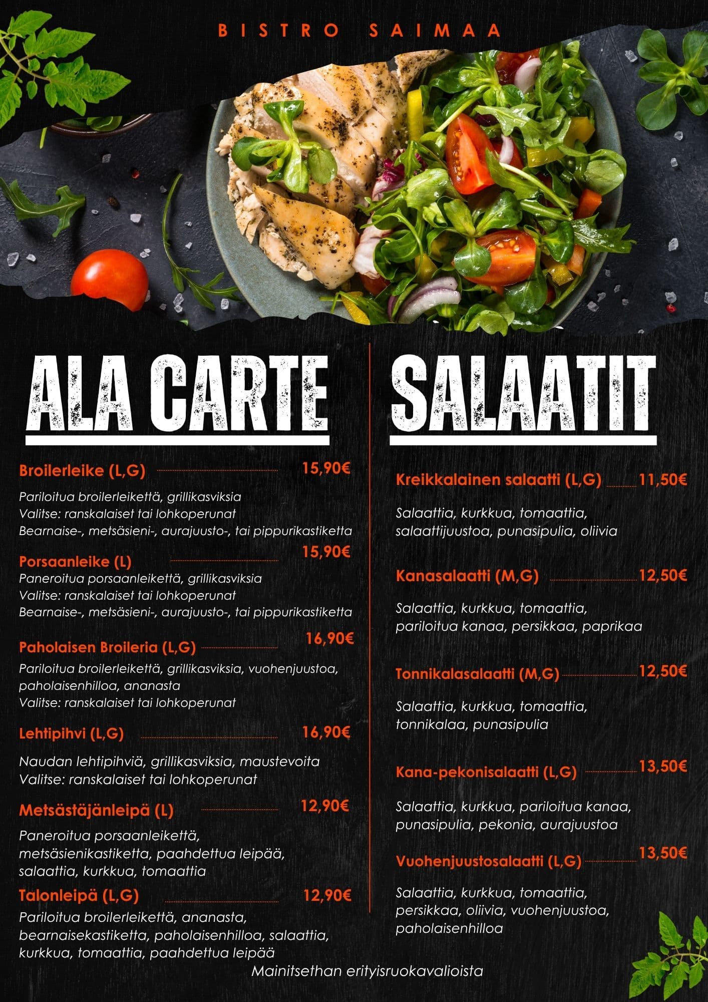 Menu - Bistro Saimaa